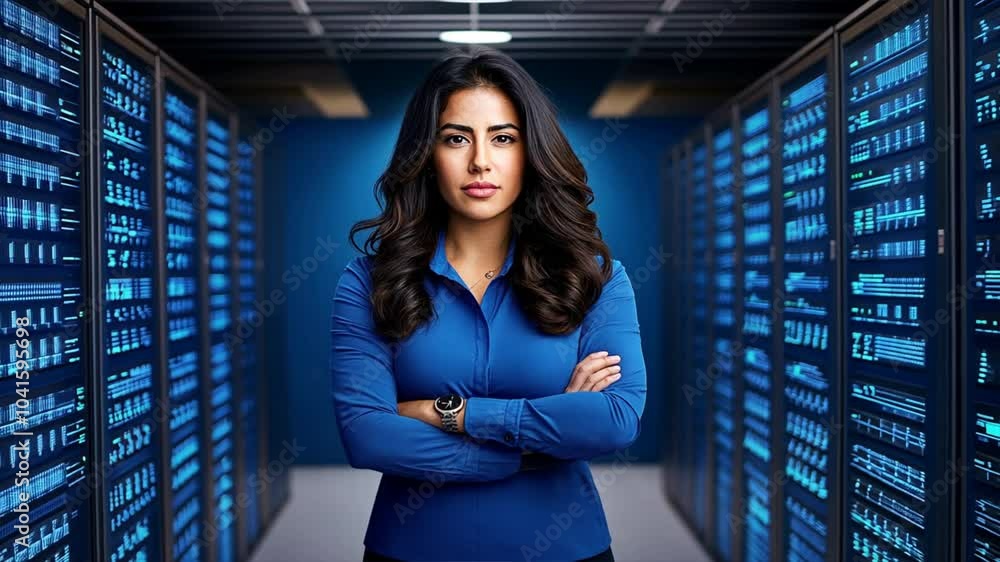 Confident IT Specialist: A strong, capable woman stands confidently in ...