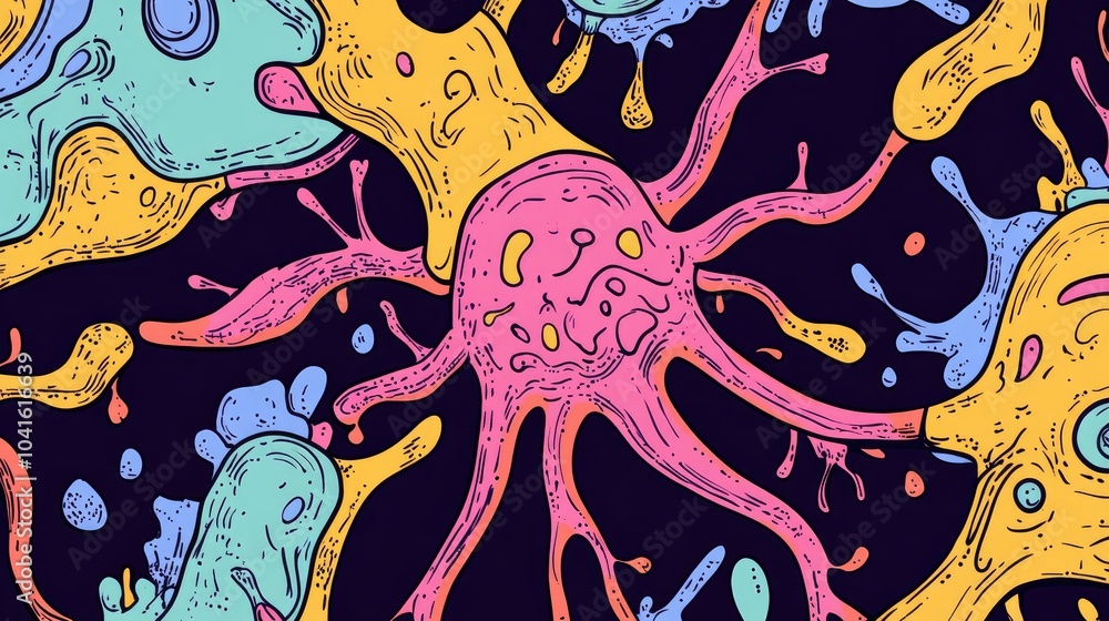 2D cartoon illustration depicting the anatomy of a neuron in a doodle ...