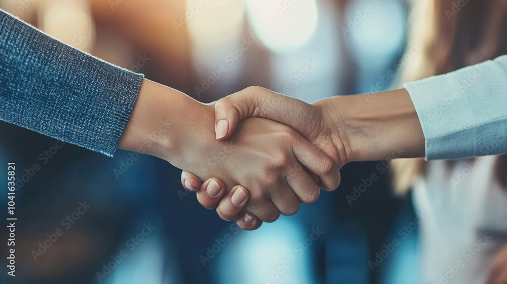 Professional woman shaking hands with a business partner after closing ...