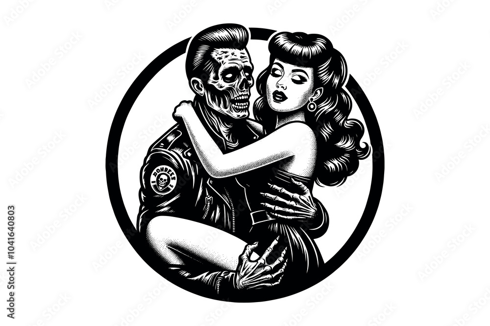 Rockabilly psychobilly love couple. Beautiful woman and zombie man ...