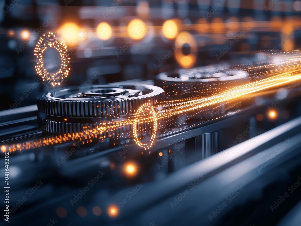Close-up of gears and moving parts in a modern industrial setting with ...