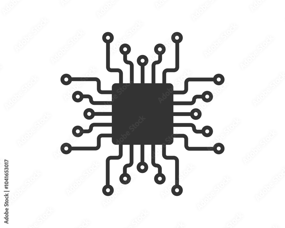 AI, CPU, GPU microchip icon, Machine learning micro chip symbol, ML icon, Artificial ...
