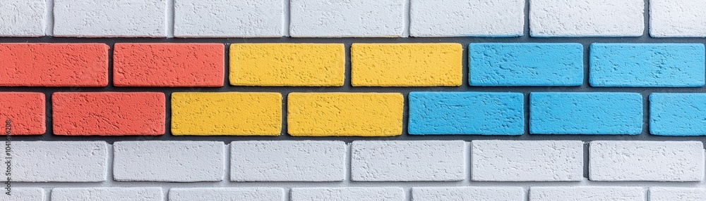 Colorful brick wall featuring red, yellow, and blue bricks against a ...