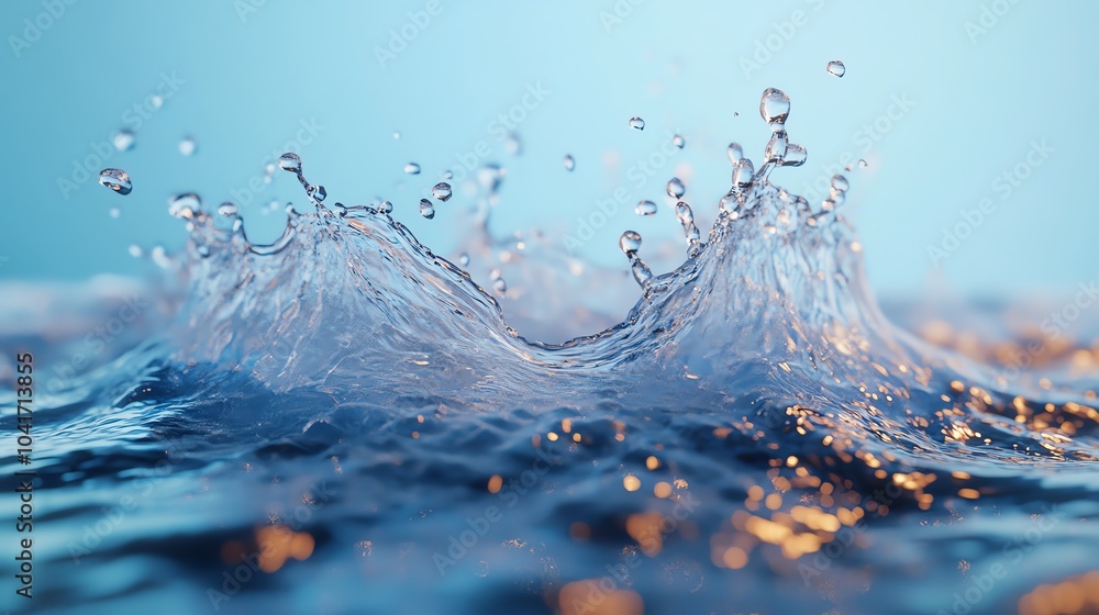 3D water splash, droplets flying in different directions, water splash ...