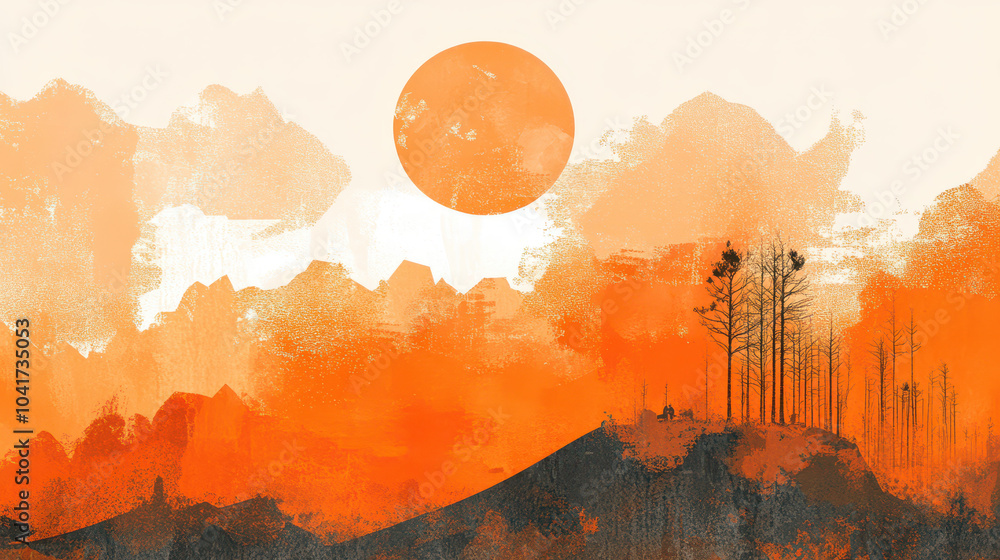 Wildfire Safety Concept: Engaging Stock Illustration in Smoky Oranges ...