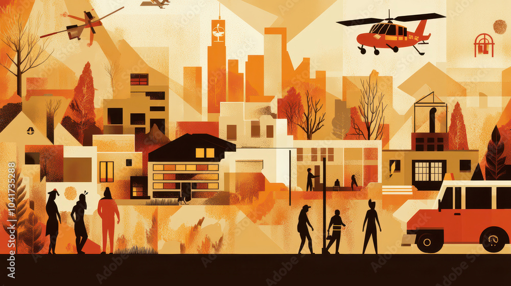 Wildfire Safety Concept: Engaging Stock Illustration in Smoky Oranges ...