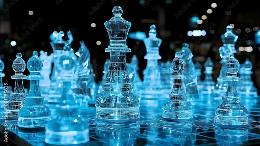 A photograph of a futuristic multiplayer board game with holographic ...