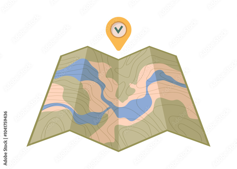 GPS navigation, isolated folded paper map with pin for place. Vector ...