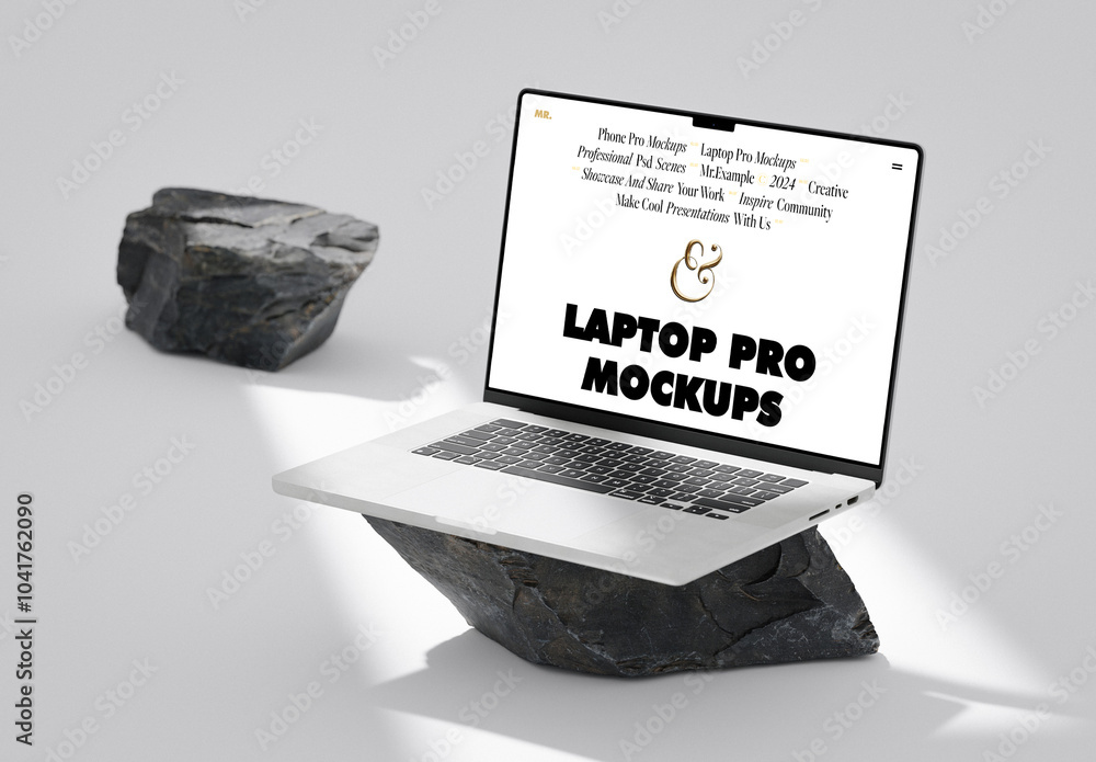 Laptop With Stones Mockup Stock Template | Adobe Stock