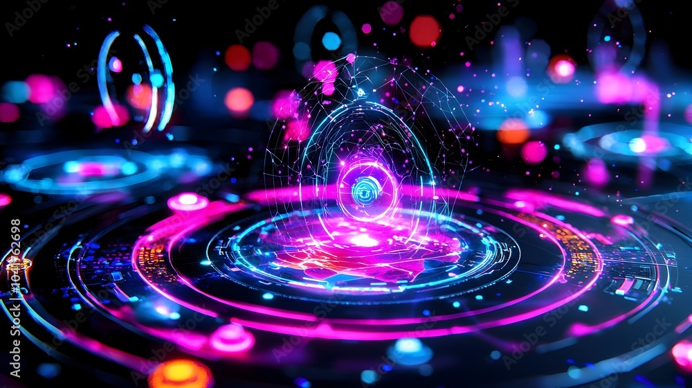 A photograph of a futuristic board game with holograms projecting ...