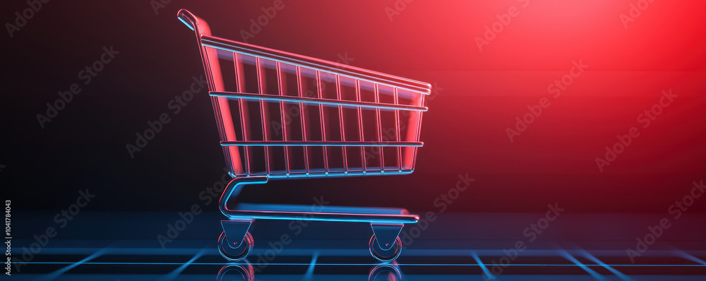 glowing shopping cart icon against dark background, symbolizing online ...