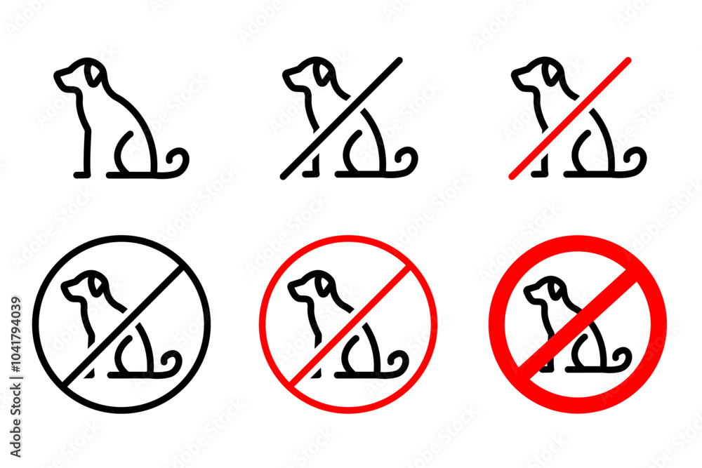 No dogs symbol set. Forbidden pets sign. no dogs allowed warning icon ...