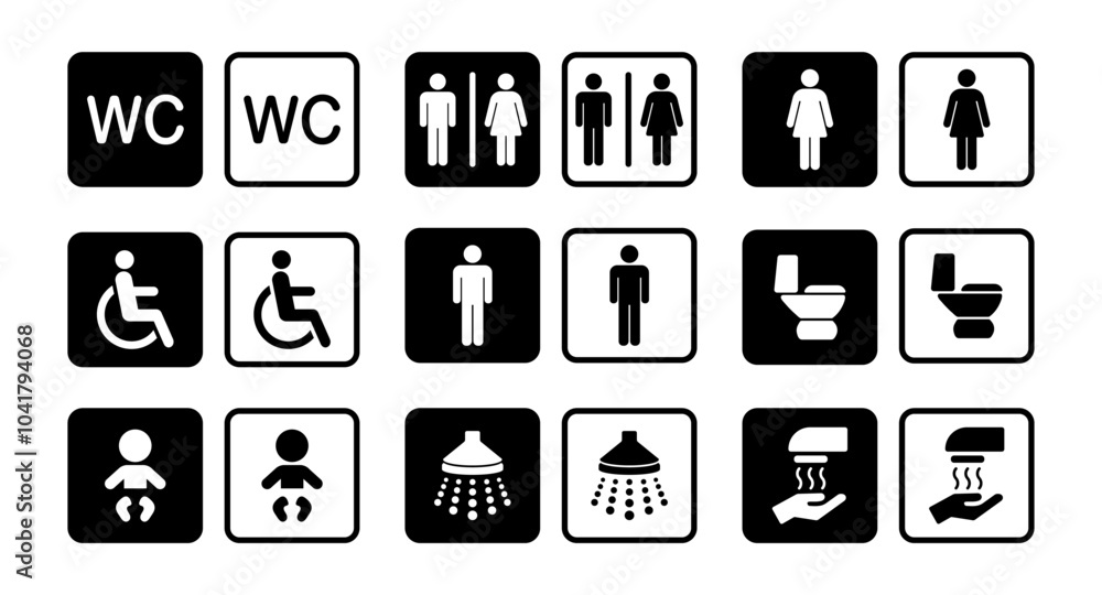 WC symbols set. Male and Female toilet icon. Wheelchair accessible ...