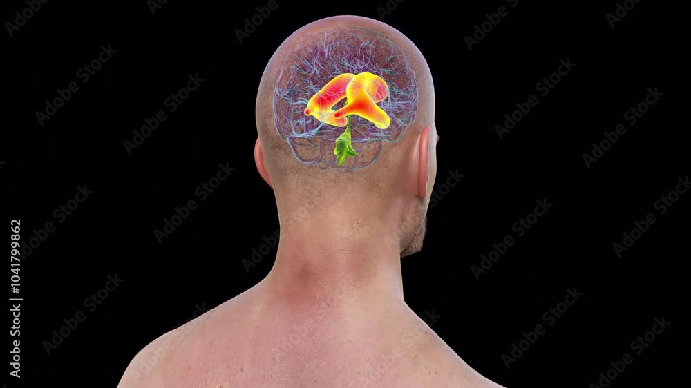 Enlarged lateral ventricles of the brain (hydrocephalus), 3D animation ...