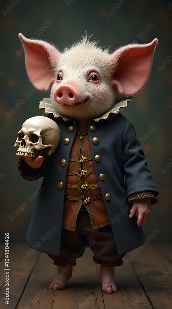 Whimsical Pig in Hamlet Costume - Moody and Gritty Concept Art Stock ...