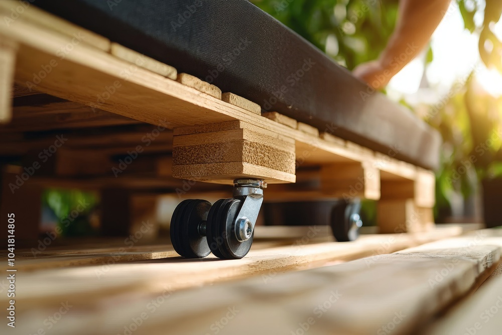 A wooden pallet with wheels is shown, highlighting its utility and ...