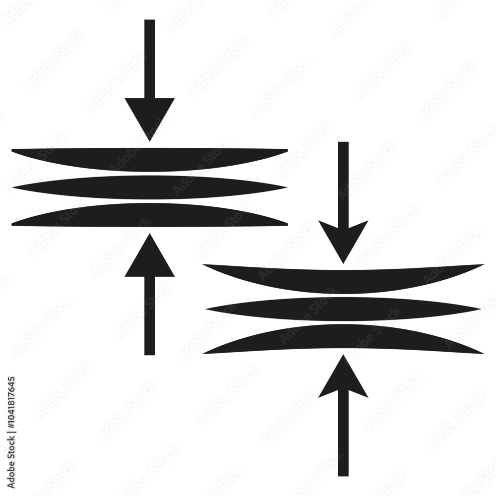 Compression arrow icon. Mechanical pressure symbol. Opposite force ...