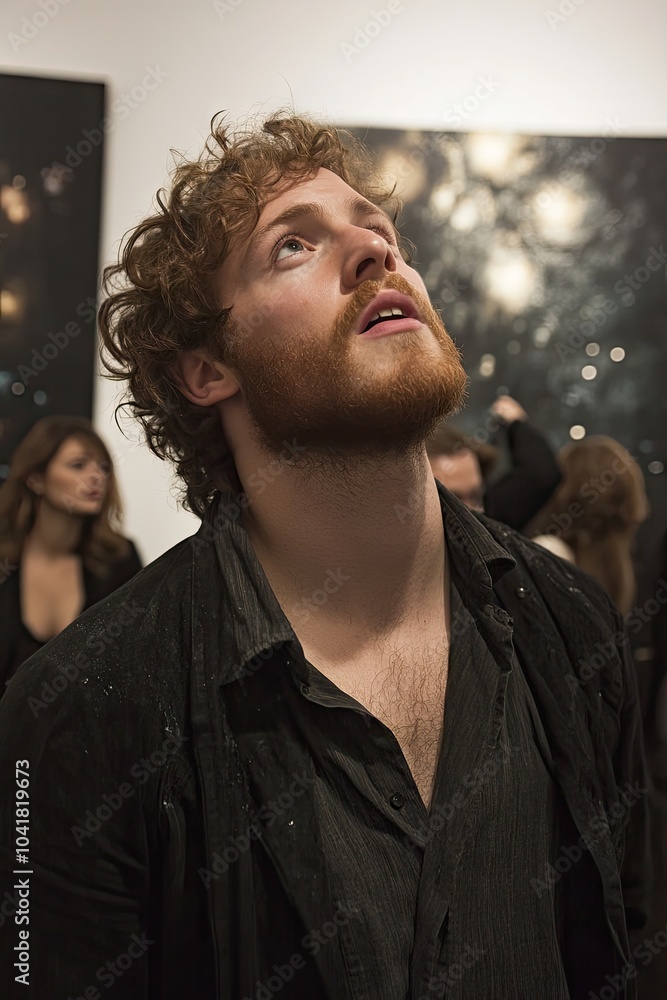 Asombro en un hombre viendo una obra de arte por primera vez Un hombre ...