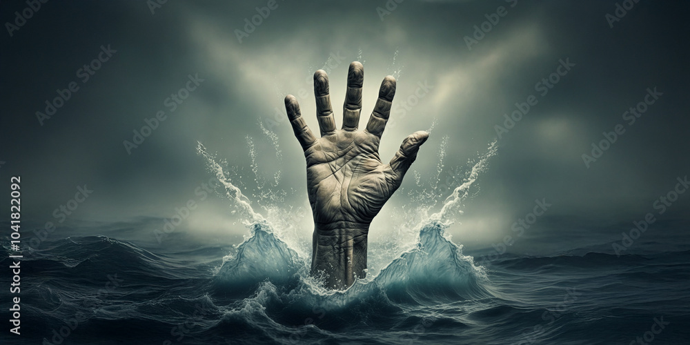 Hand, Arm & Fingers Reaching up out of Water, Wet Ocean & Sea Waves ...