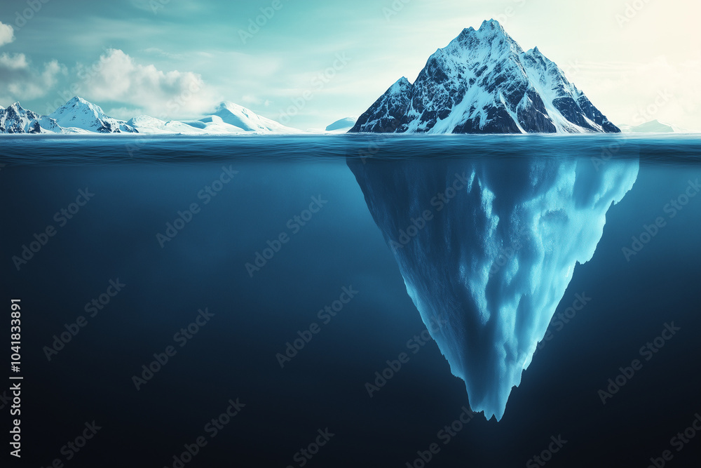 Selective focus iceberg on the water, Snow mountain floating on the sea ...