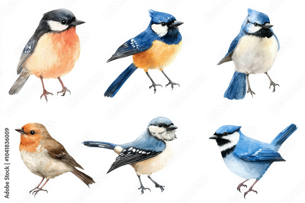 A collection of beautifully hand-painted watercolor birds in various ...