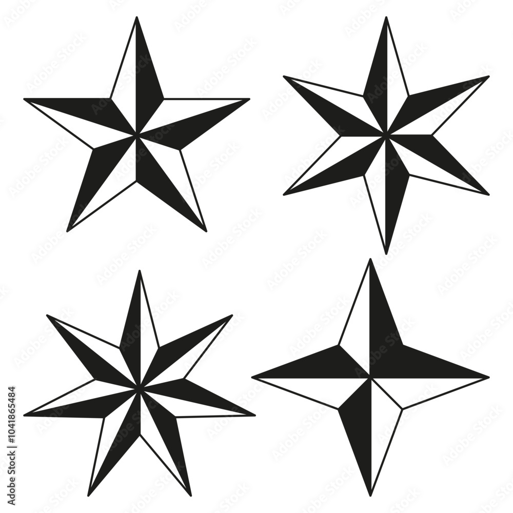 Star compass icons. Black and white star. Navigation vector symbols ...