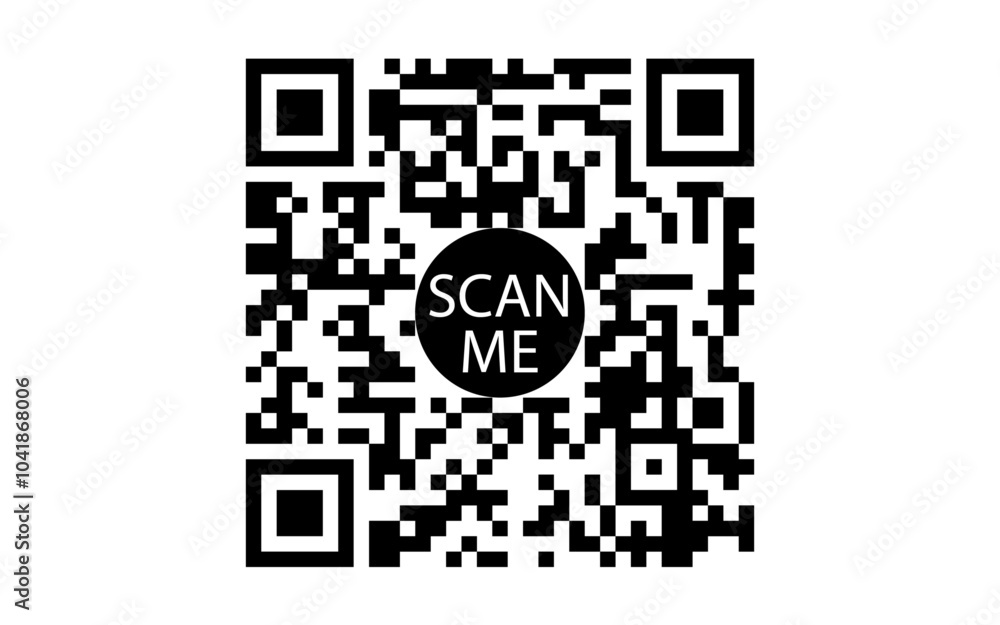 QR Code with scan me text in the middle, scan me icon with QR code vector image, editable QR ...