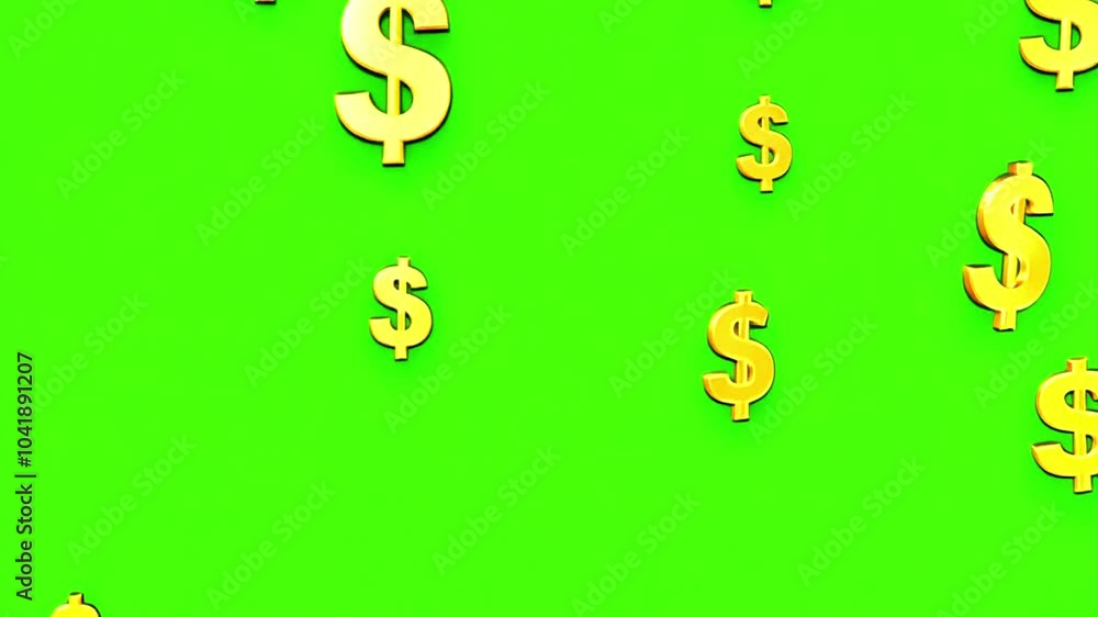 Golden dollar signs flying on green screen. Falling 3D Dollar signs ...