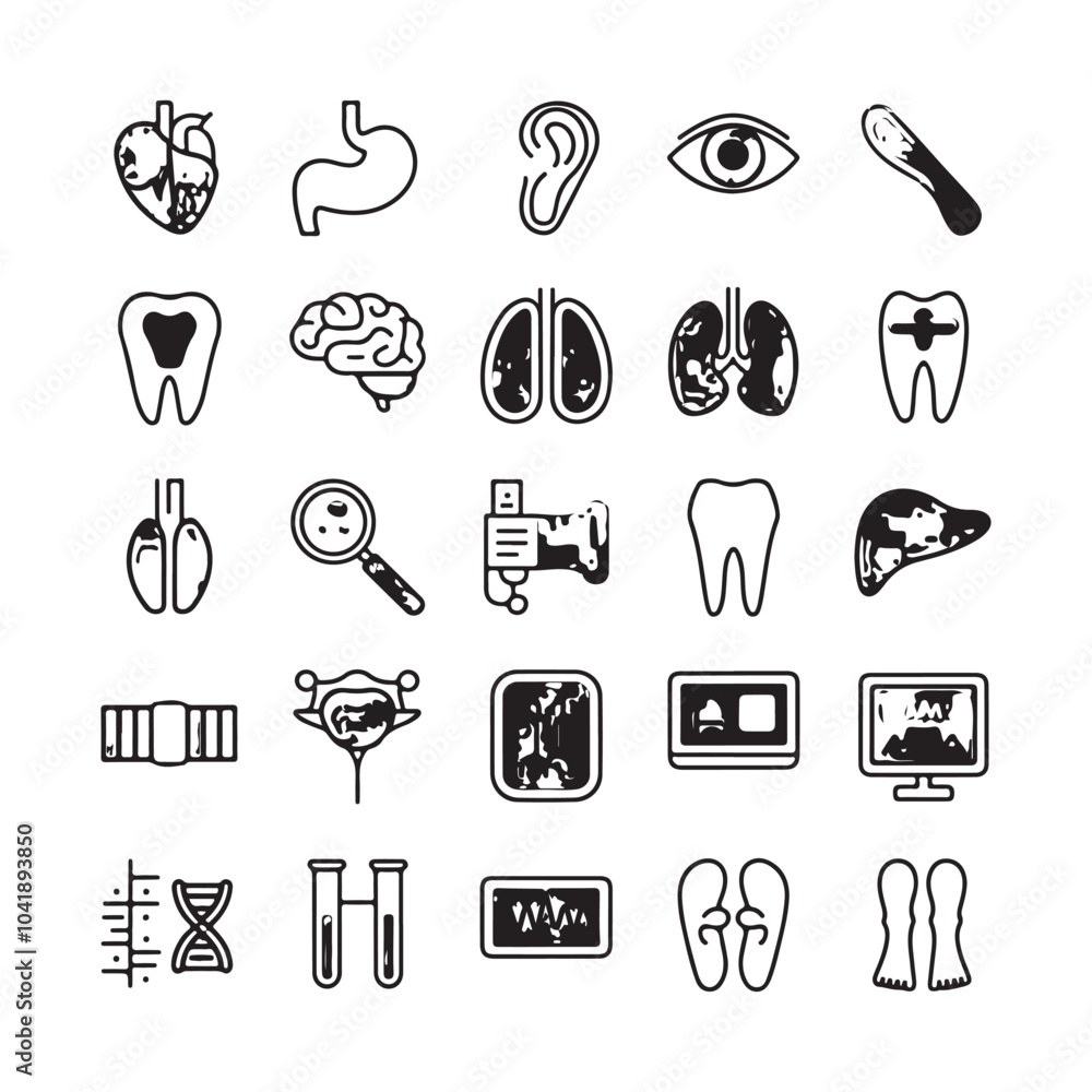 Set of 25 Medical Line Icons - Human Organs, Healthcare, Anatomy, and ...