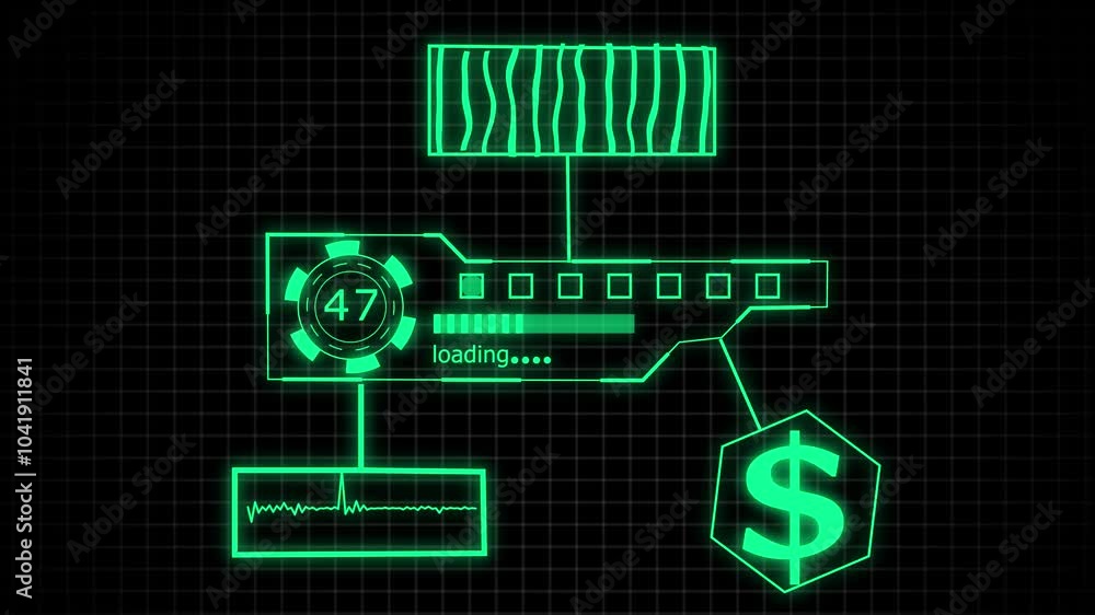 System hacking security alert with loading and infographic radar technology concept processing ...