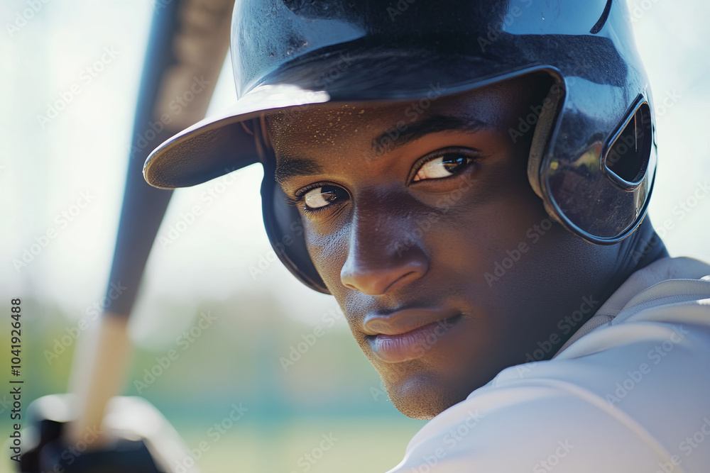 Generated Close-up of a focused baseball batter in the batting stance ...