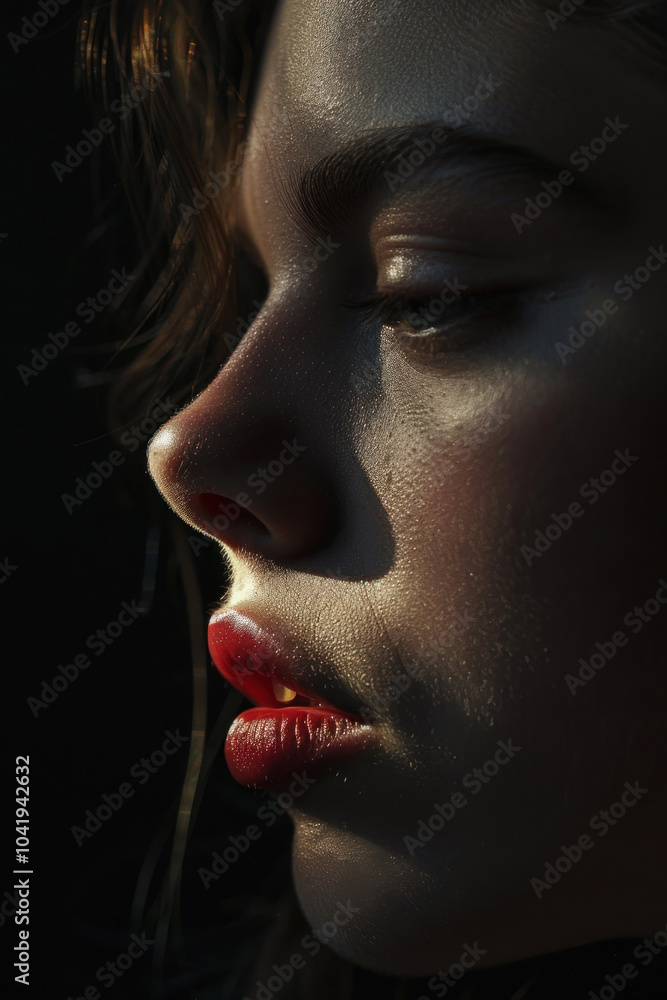 A low-key dramatic lighting portrait where only the subject's eyes and ...