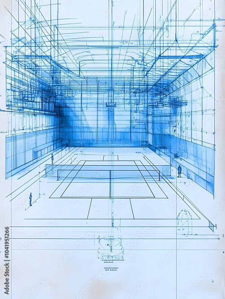 The design blueprint of the badminton court shows in detail the layout ...