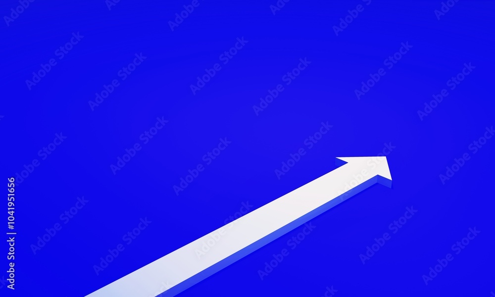 White arrow showing straight raises line on a blue background ...