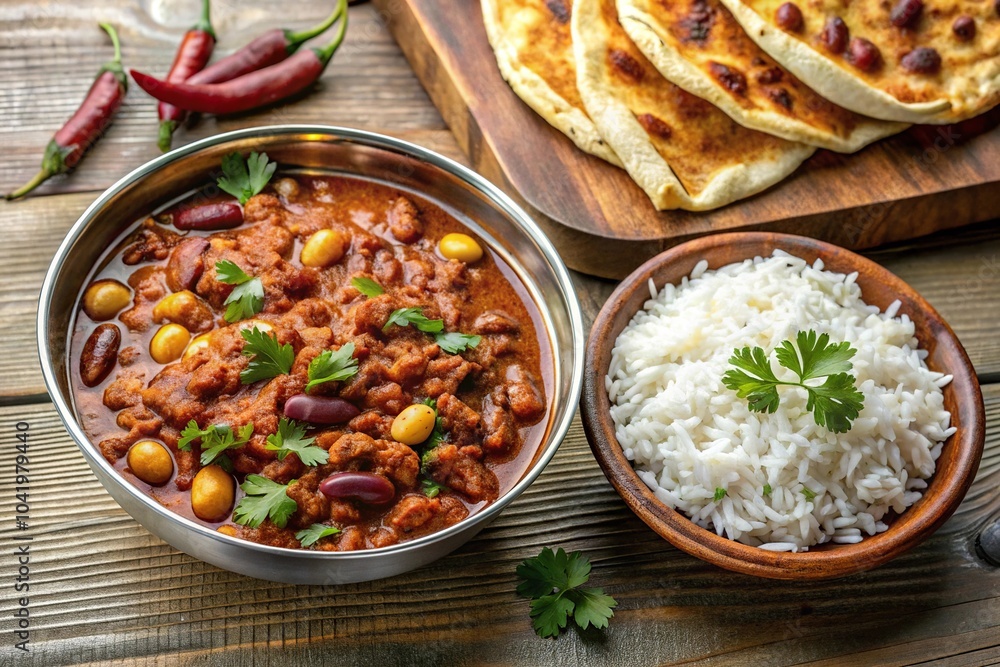 Delicious North Indian kidney bean curry served with rice and roti ...
