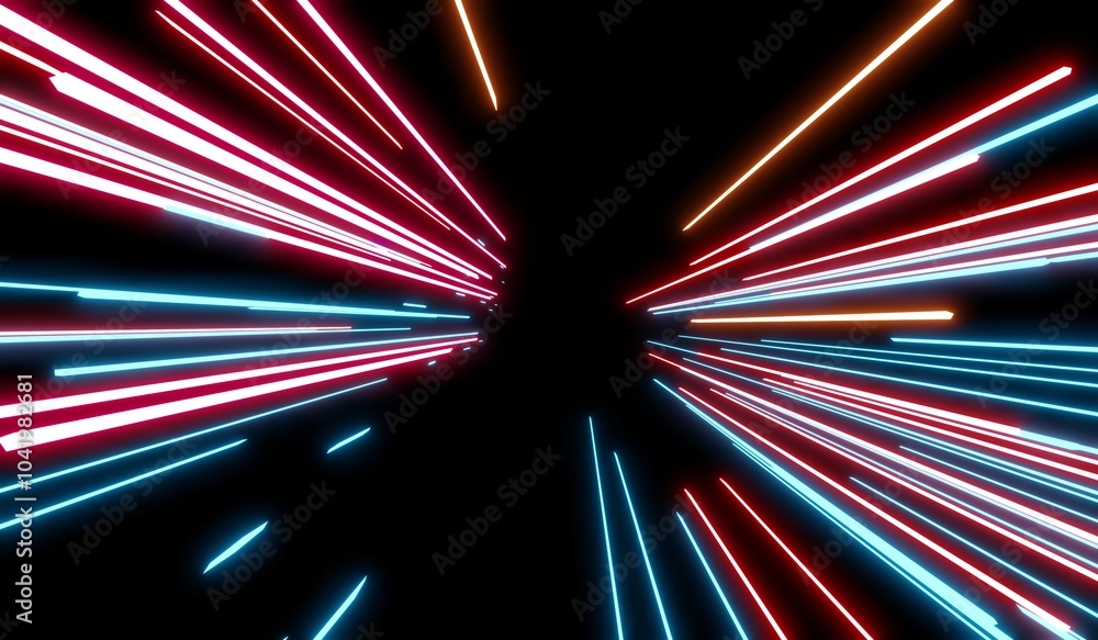 Zoom laser and neon lights explode from the center, moving at the speed ...