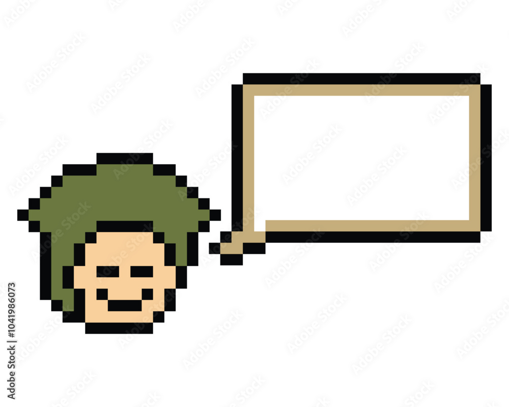 Cartoon pixel cute character chat box man face with chat blank ...