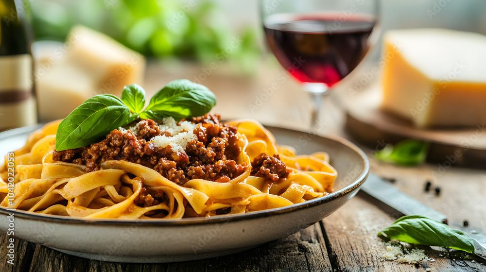 An Exquisite Display of a Traditional Tagliatelle Bolognese Dish with ...