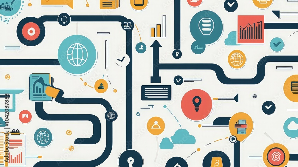 Abstract design of a complex system with interconnected lines, shapes ...