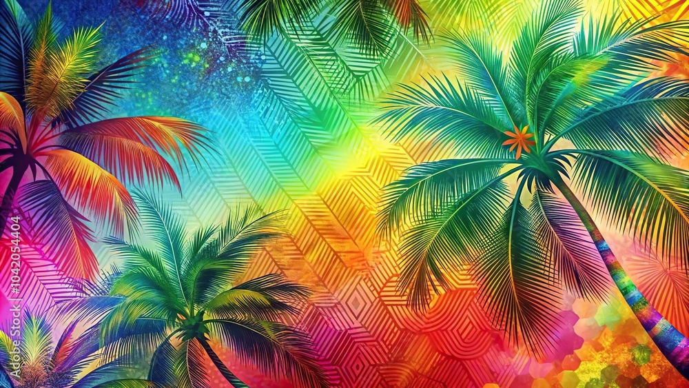 Colorful tropical background with abstract tree inspired patterns at a ...