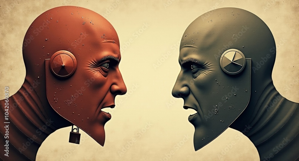 Political debate in brown and gray with rough textures, shields, and ...