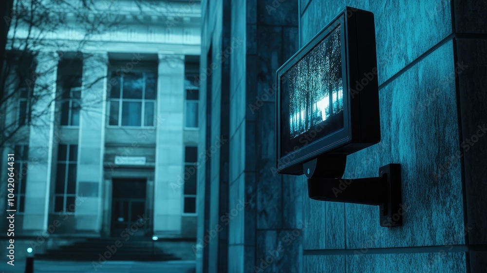 CCTV camera footage displayed on a digital screen, monitoring the ...