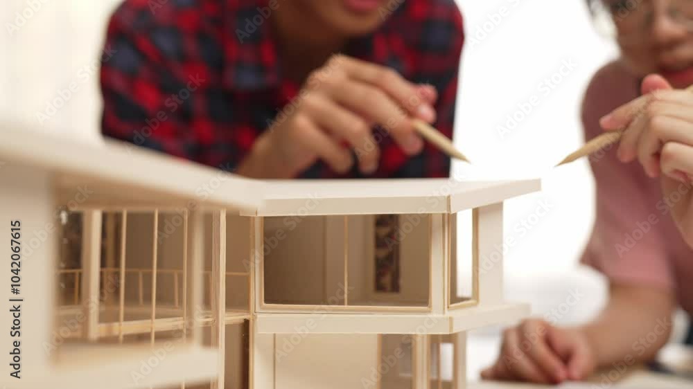 Slow motion home designer using architectural equipment review and ...