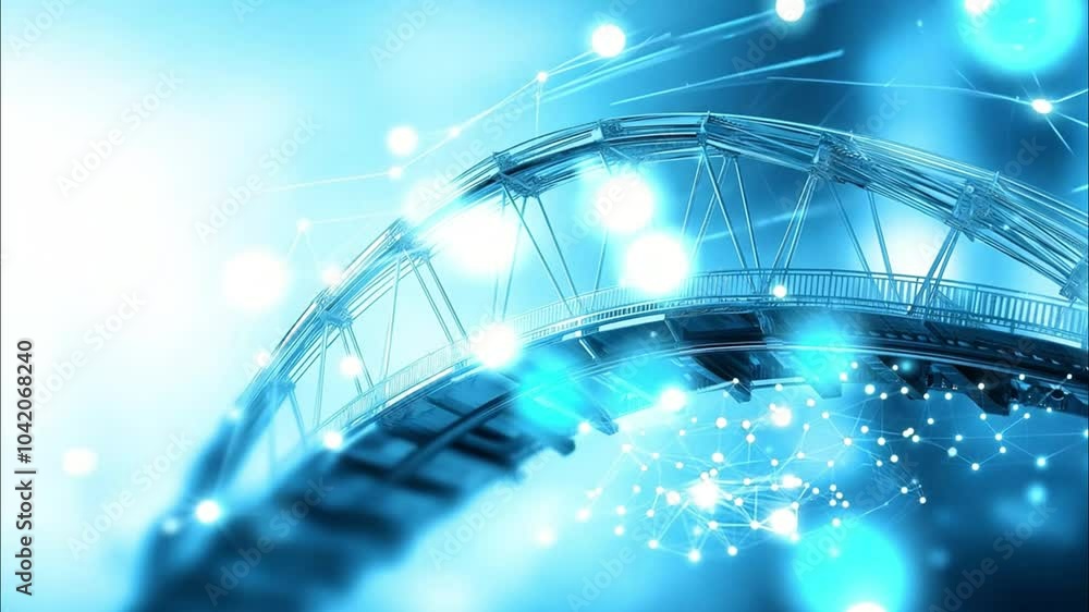 Futuristic DNA Bridge: Abstract digital art of a gleaming DNA double ...