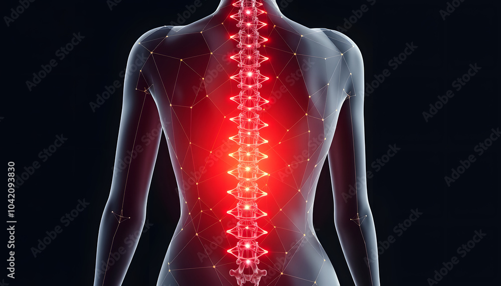 Abstract mesh line and dot physiotherapy human spine. Low poly Pain ...