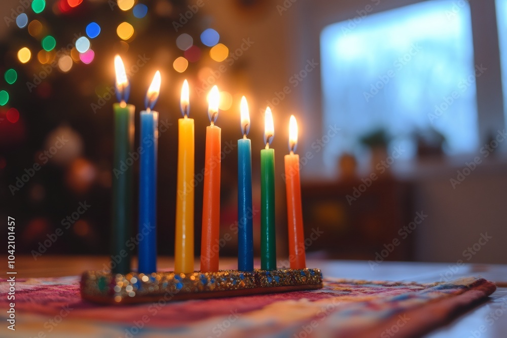 Kwanzaa celebration, the kinara with seven candles symbolizing Kwanzaa ...