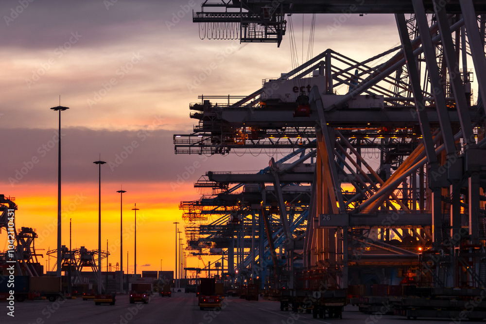 ECT Automated transport vehicles driving in the shipping ECT Terminal ...