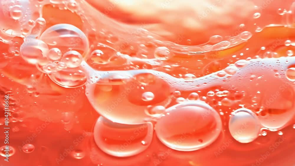 motion red cosmetic gel fluid molecule bubbles captured macro shot that ...