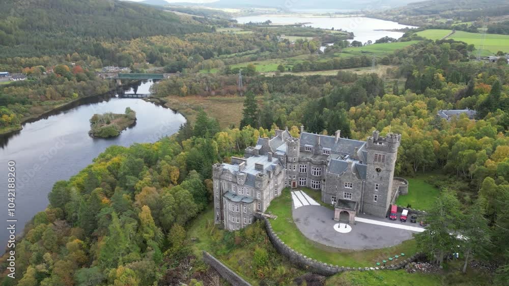 carbisdale castle set against backdrop river valley scotland's ...