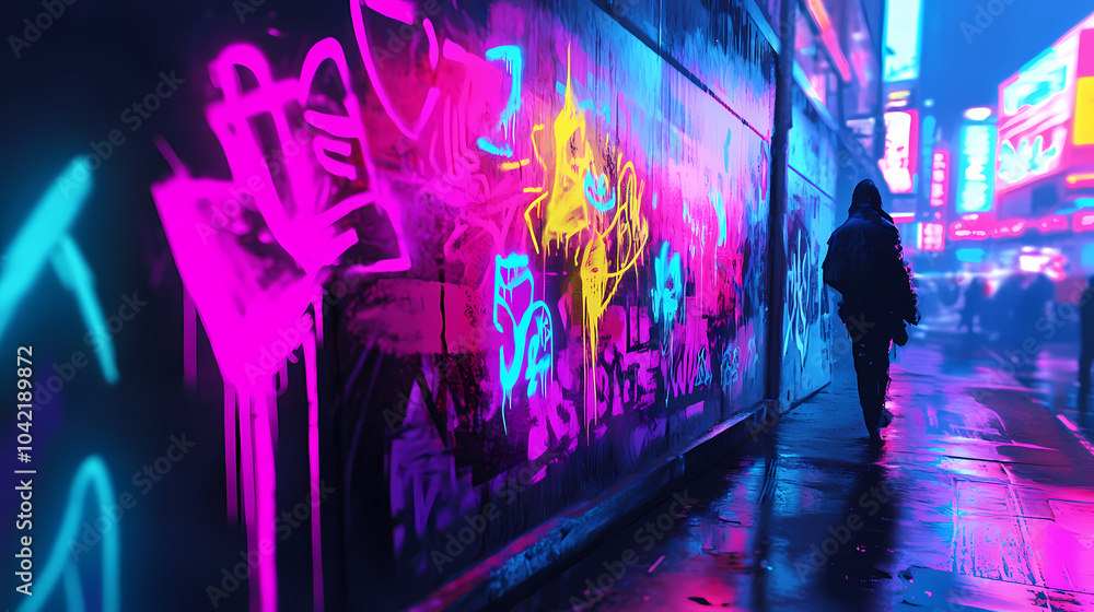Share grafitti art design on a wall in street. Neon Graffiti ...